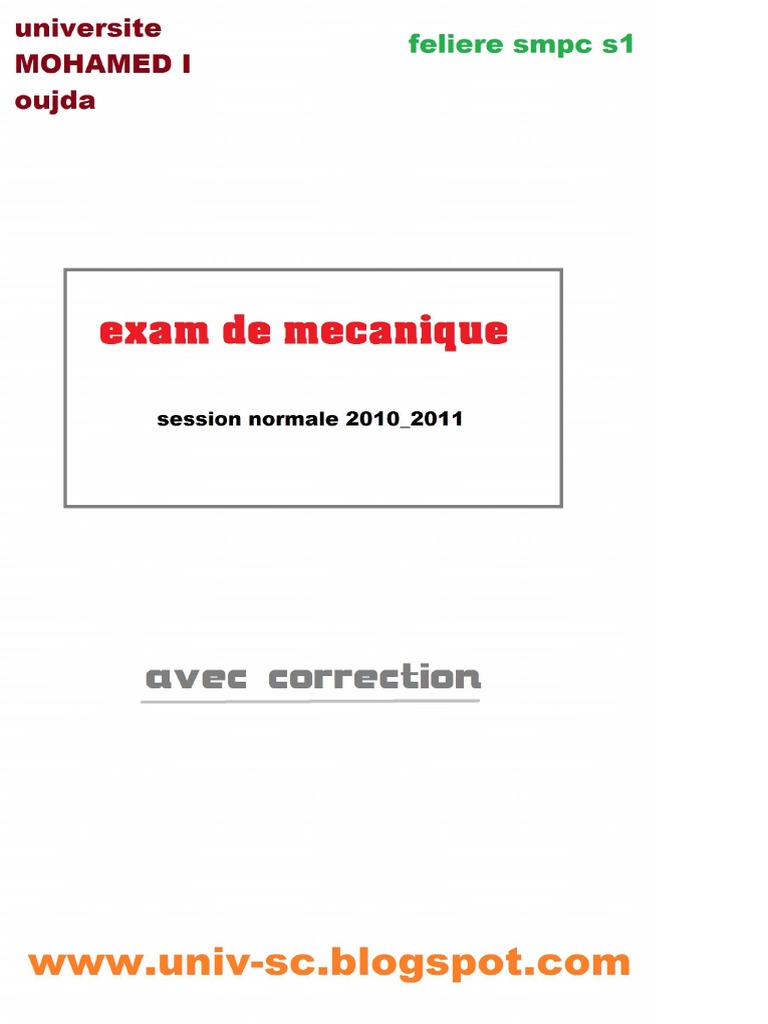 Exam Mecanique Normale 2011 Correction | PDF