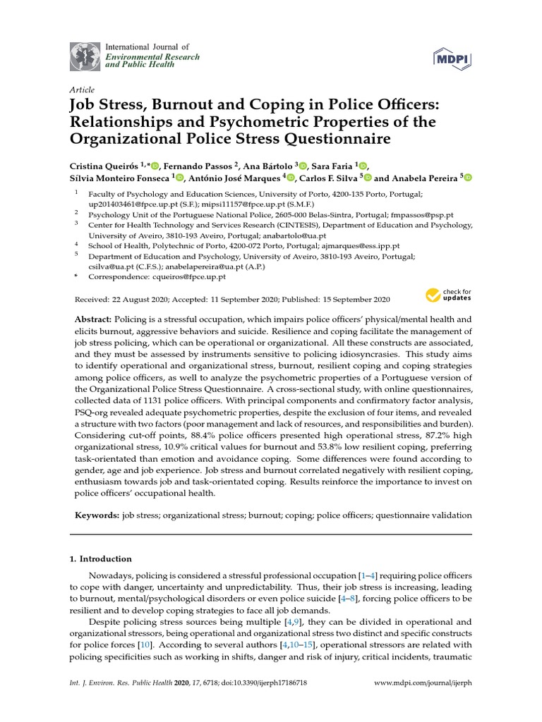 Job Stress, Burnout and Coping in Police Officers - Relationships and ...