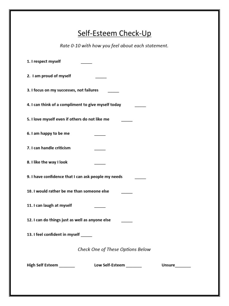 Self-Esteem Check Up | PDF