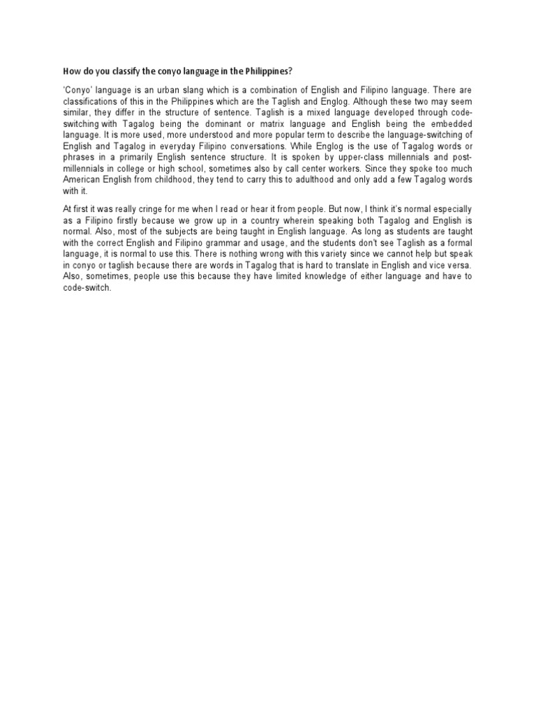How Do You Classify The Conyo Language in The Philippines | PDF ...