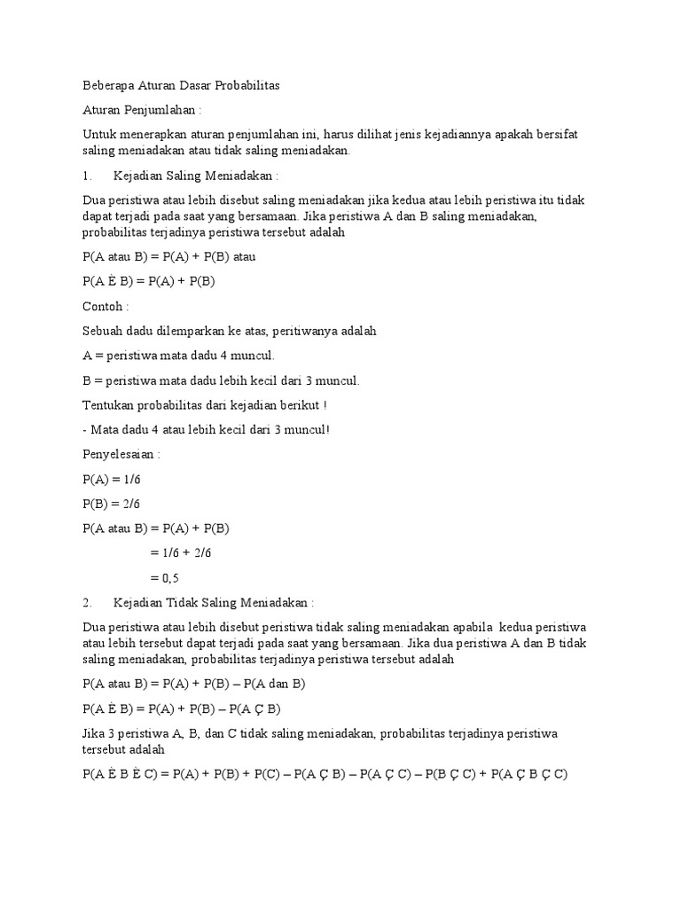 Beberapa Aturan Dasar Probabilitas | PDF