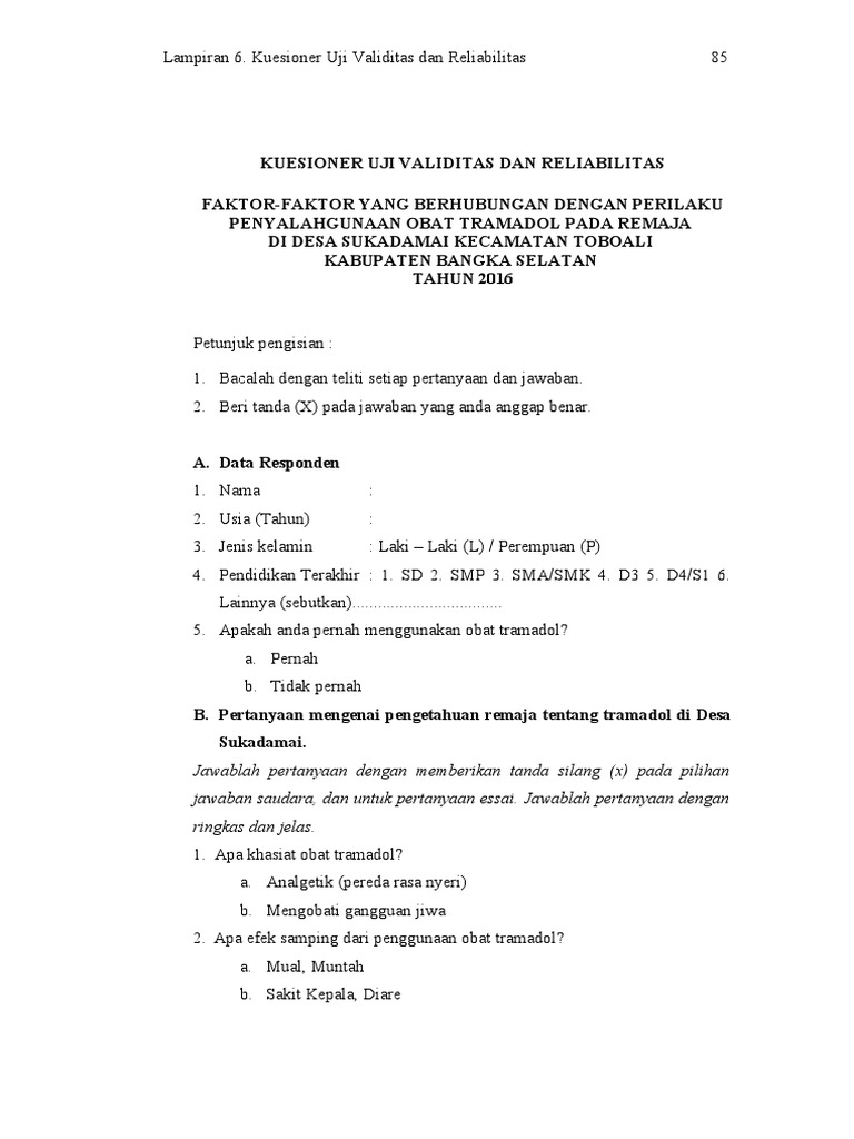 KUESIONER UJI Validitas | PDF