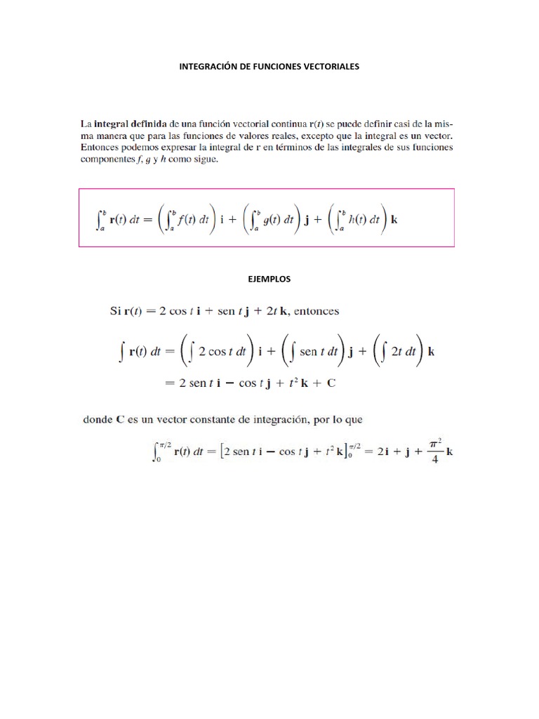 Integración de Funciones Vectoriales y Taller | PDF
