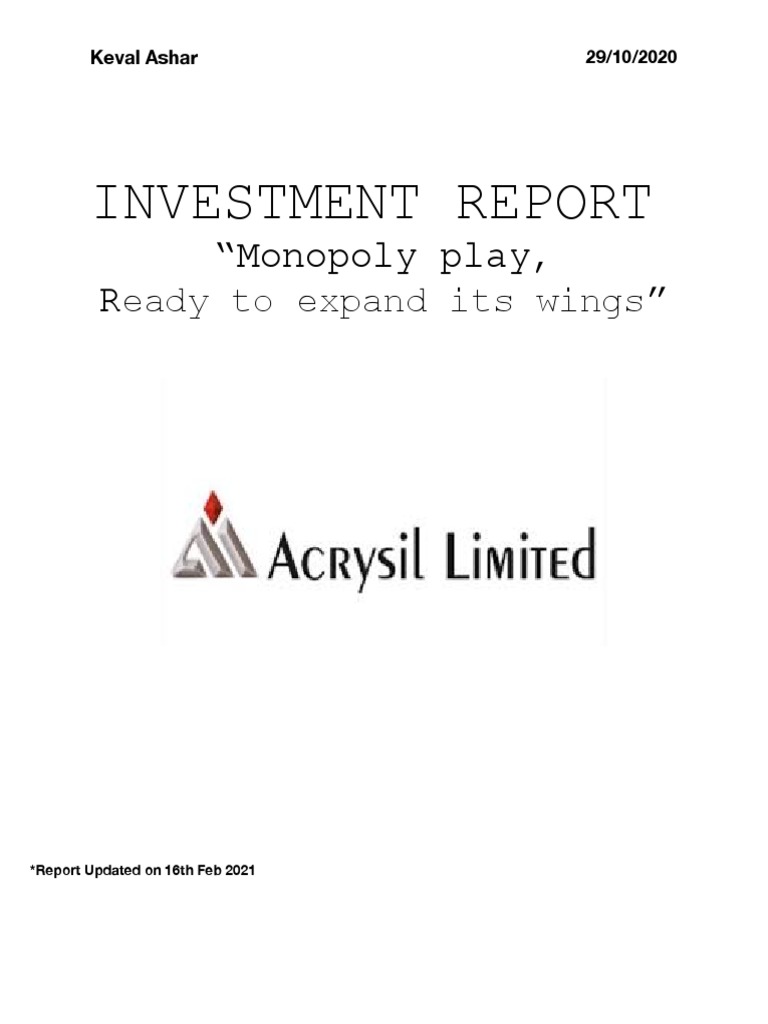 Acrysil Ltd: Investment Insights 2021 | PDF | Kitchen | Investing