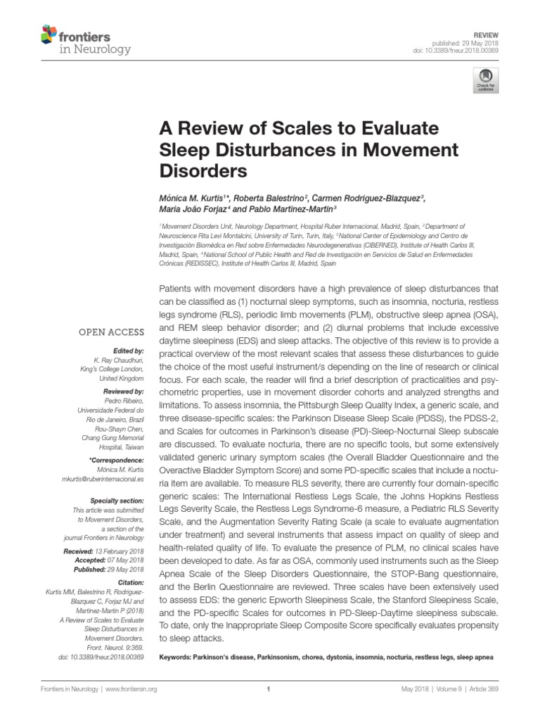 A Review of Scales To Evaluate Sleep Disturbances in Movement Disorders ...