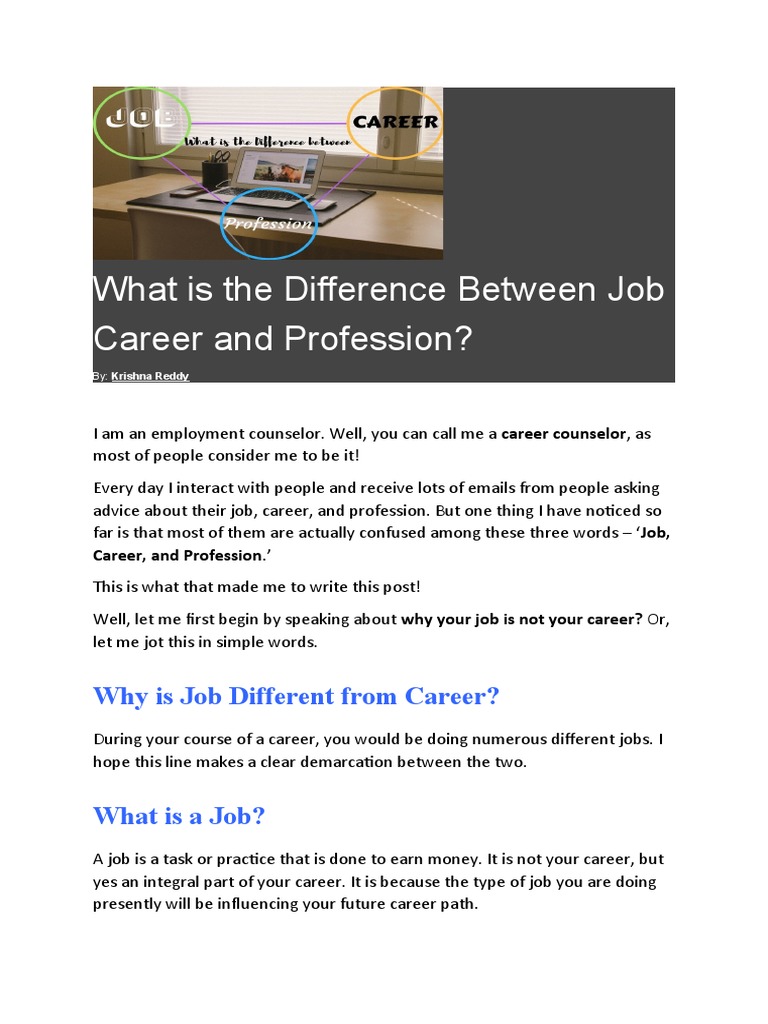 What Is The Difference Between Job Career and Profession | PDF ...