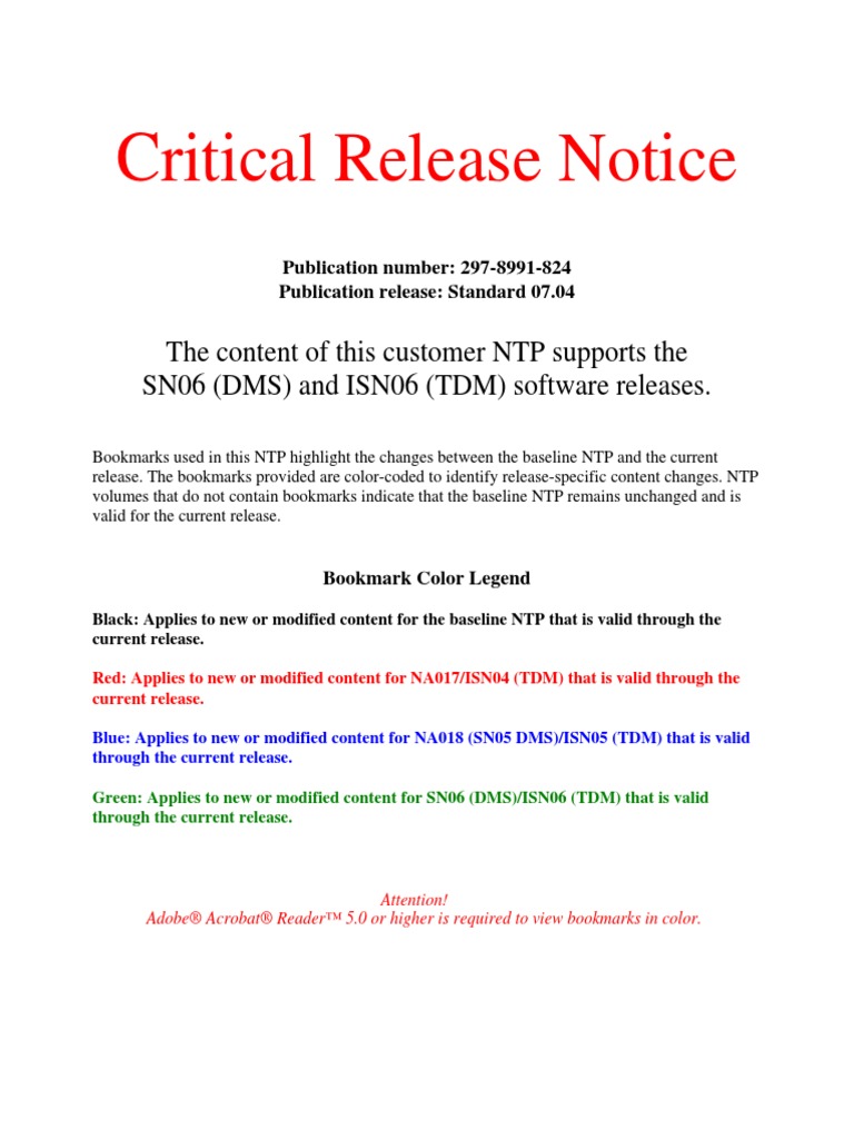 Critical Release Notice: The Content of This Customer NTP Supports The ...