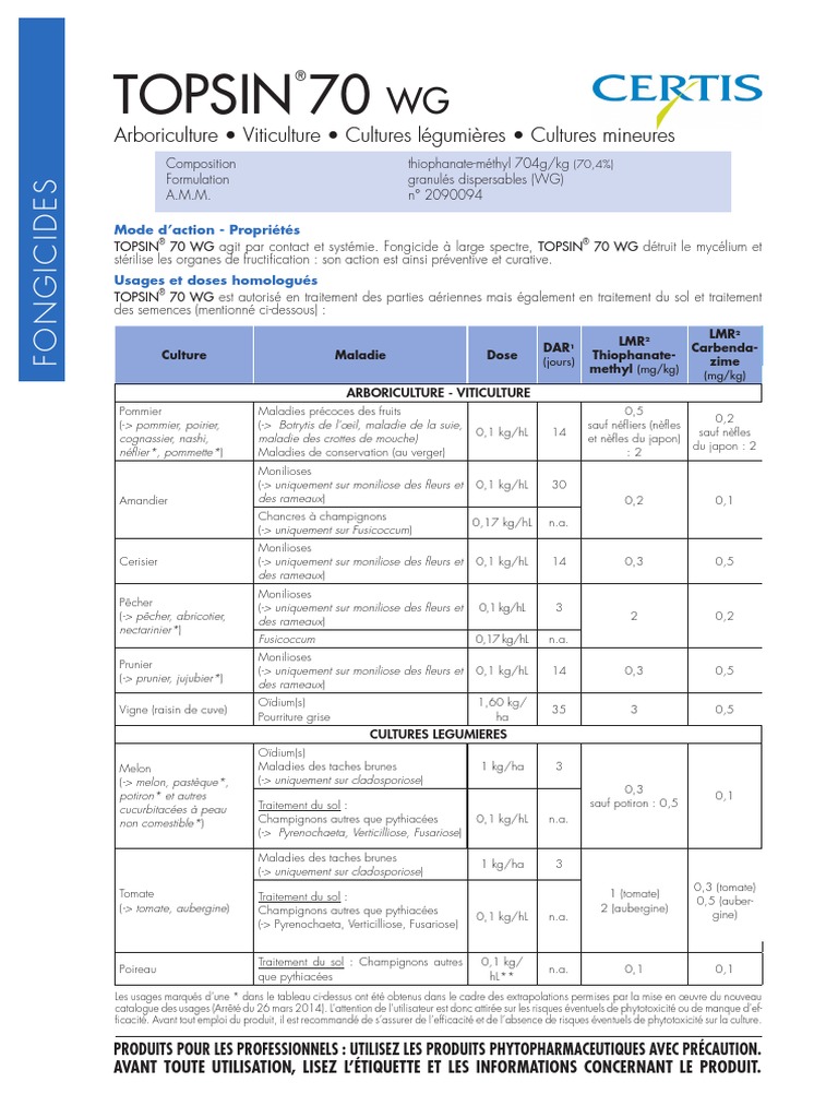 Topsin 70 WG - Fiche Etiquette | PDF | Viticulture | Vêtements