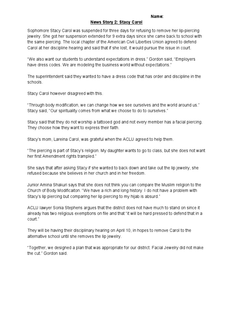 Rafael Mekonnen - News Story 2 Stacy Carol | PDF