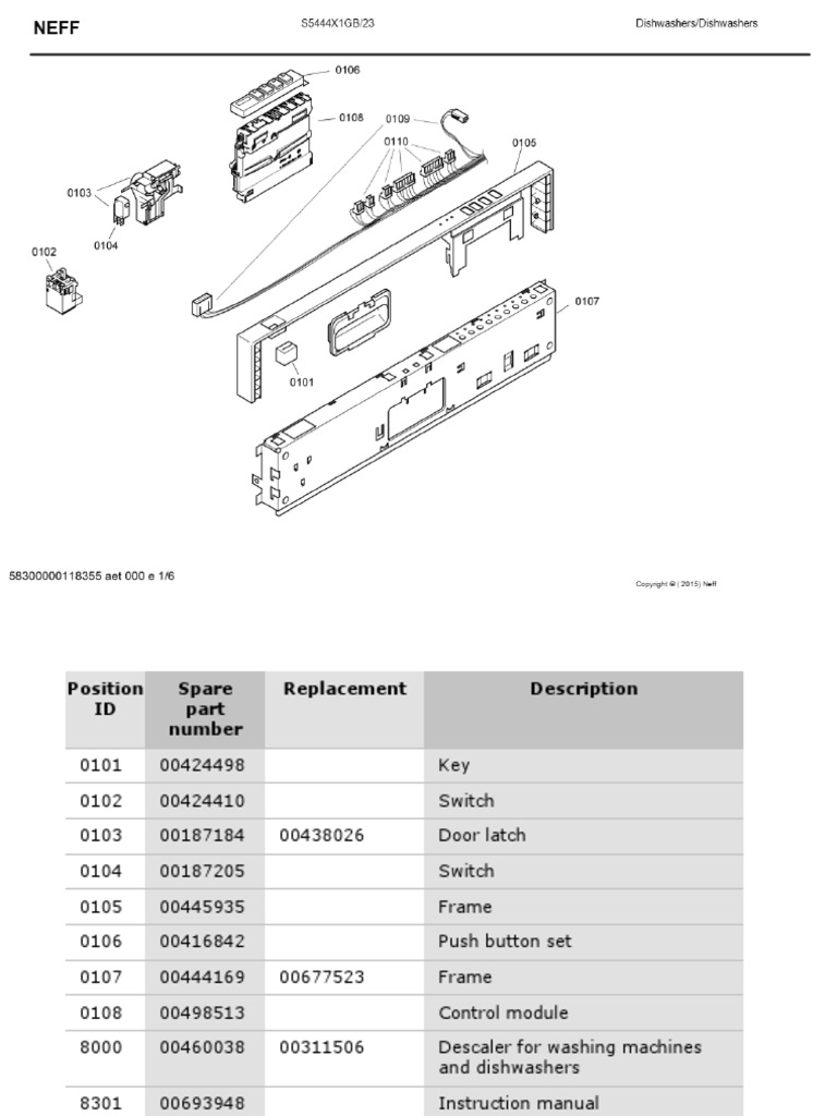 Neff Dishwasher Parts and Manual Guide | PDF | Dishwasher | Tools