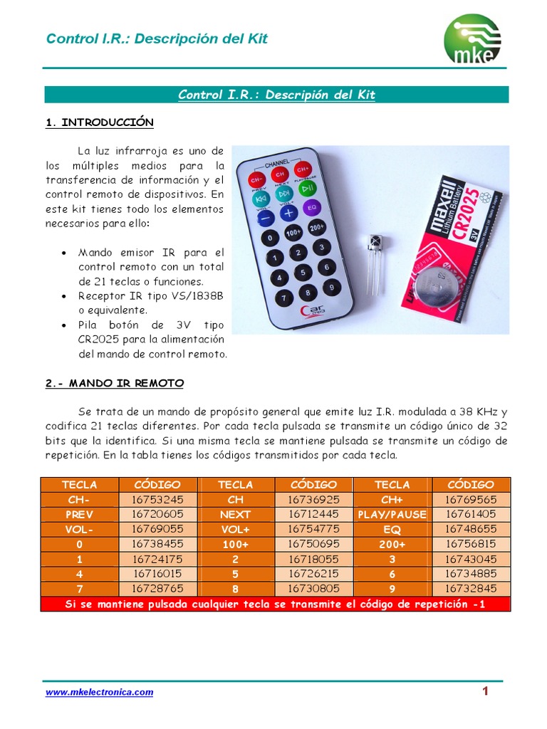 Control Remoto Infrarrojo: Kit y Ejemplos | PDF | Control remoto ...