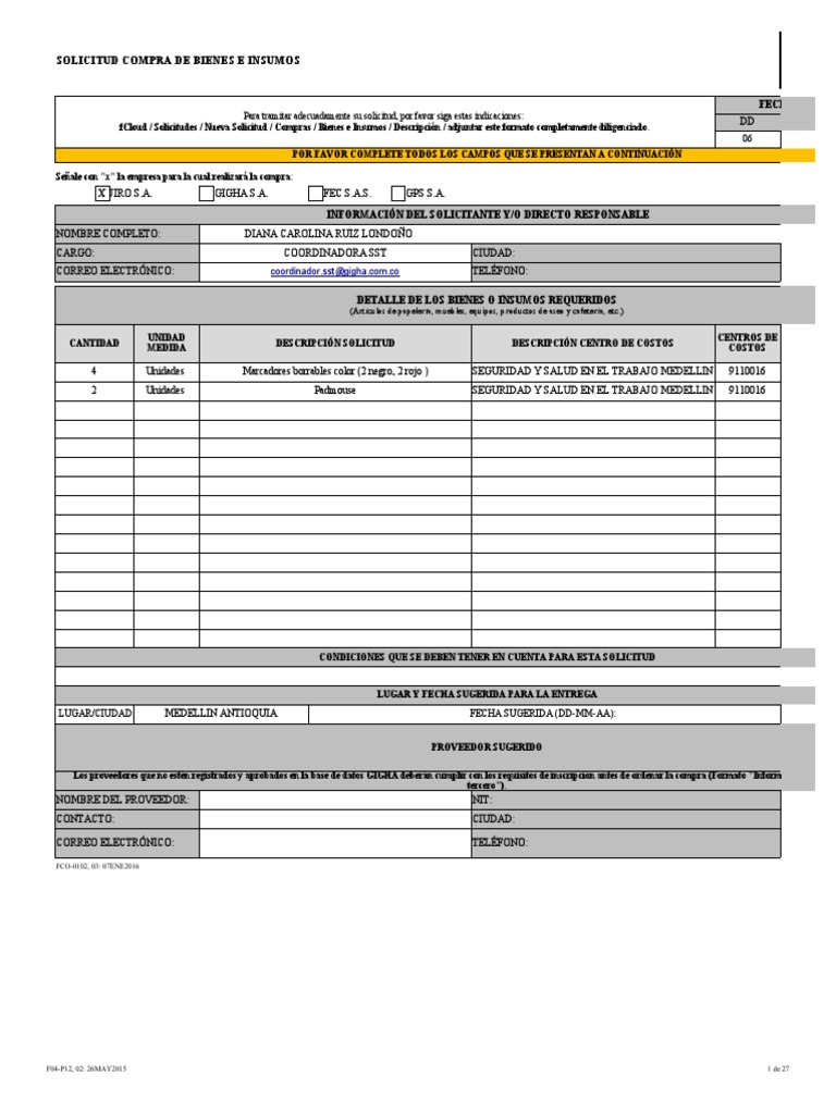 Solicitud de Insumos para Papeleria | PDF | Conceptos legales | Empresas