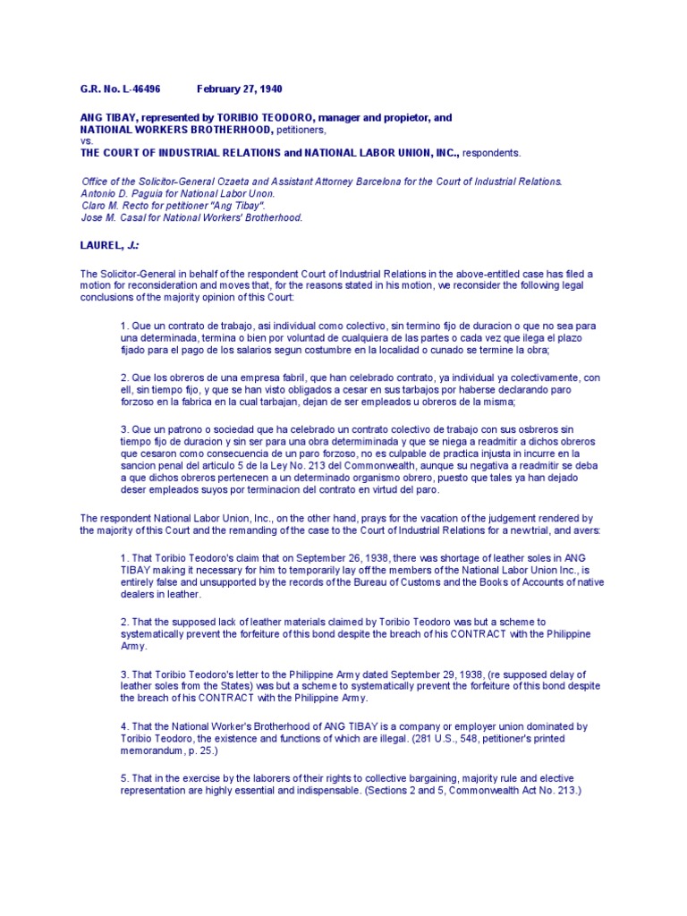 Ang Tibay Case | PDF | Empleo | Equidad (ley)