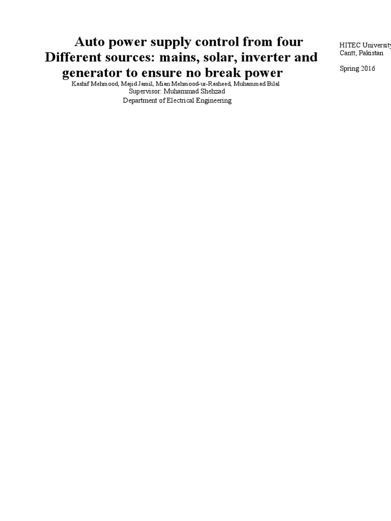 Auto Power Supply Control From Four Different Sources: Mains, Solar ...