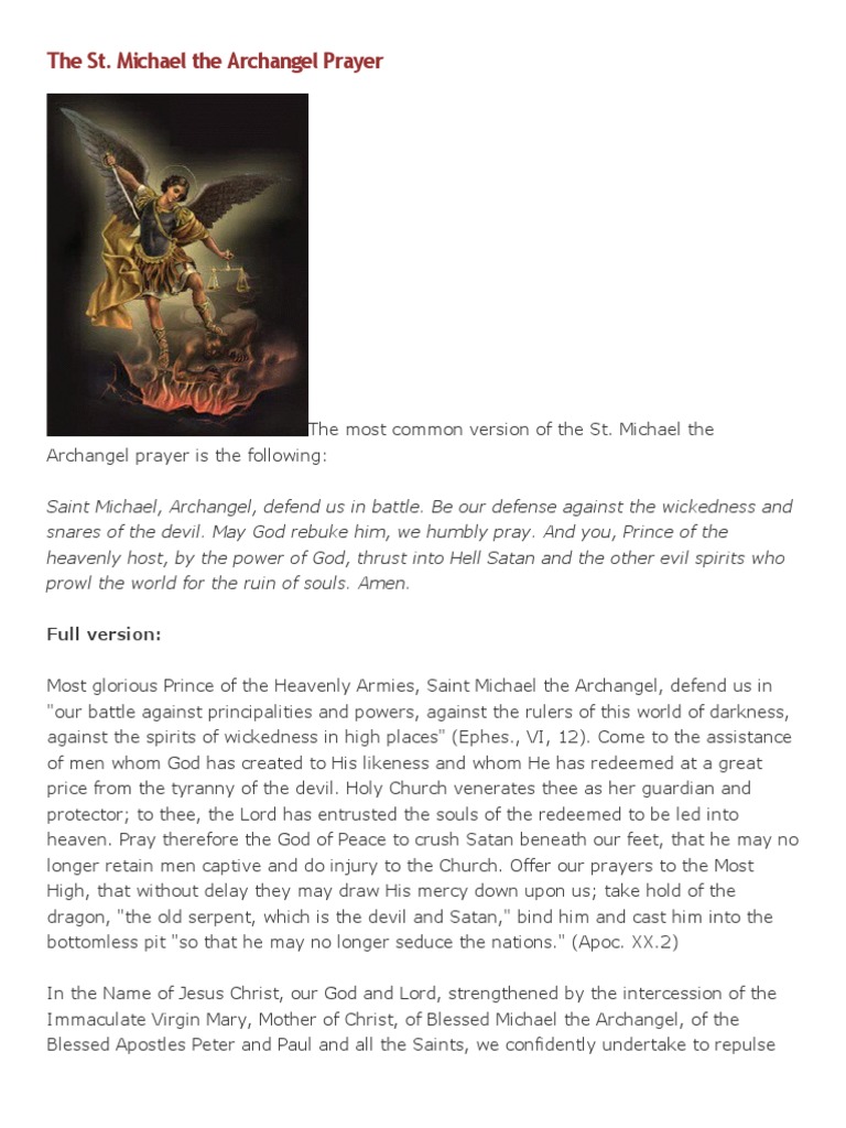 ST Michael Prayer | PDF | Michael (Archangel) | Christian Legendary ...