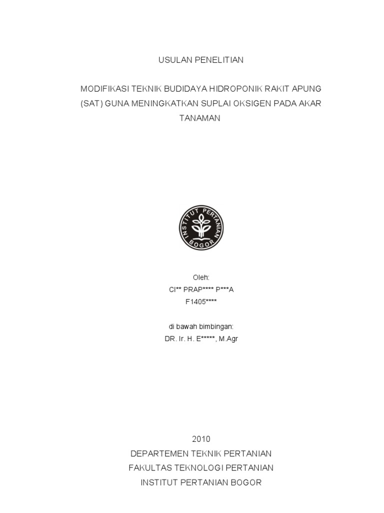 Usulan Penelitian Hidroponik | PDF | Griya & Taman | Teknologi & Rekayasa