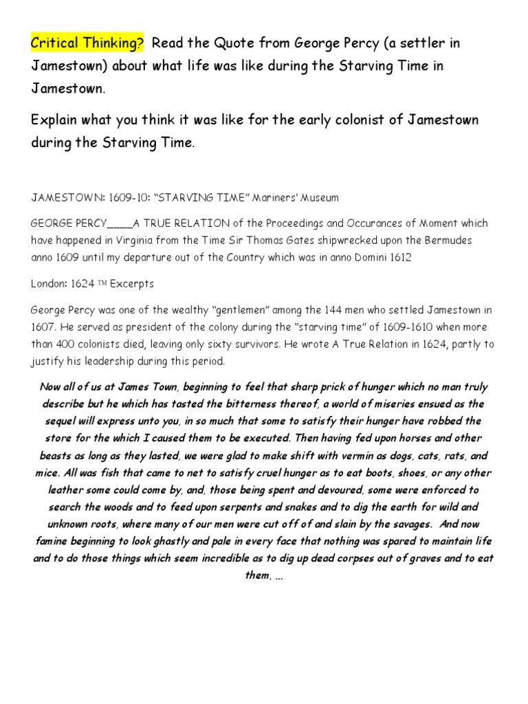 George Percy - Starving Time | PDF