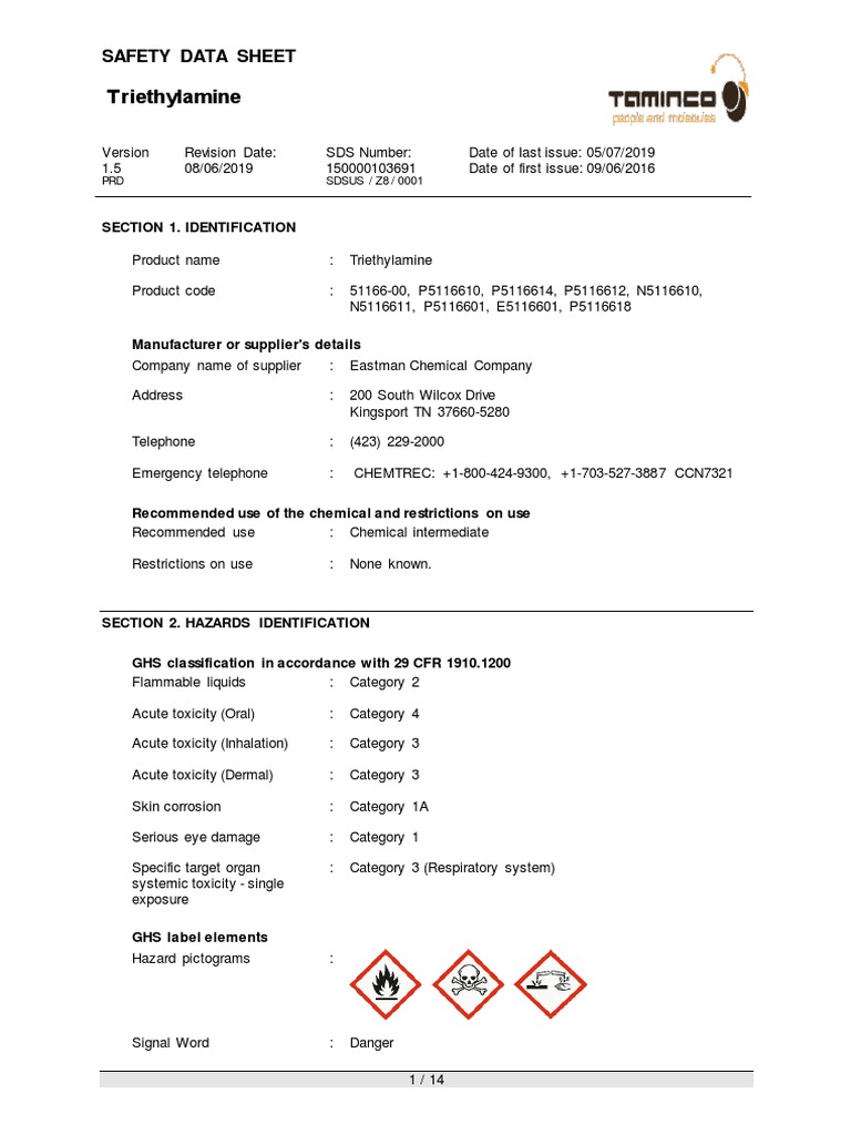 Triethylamine: Safety Data Sheet | PDF | Toxicity | Firefighting