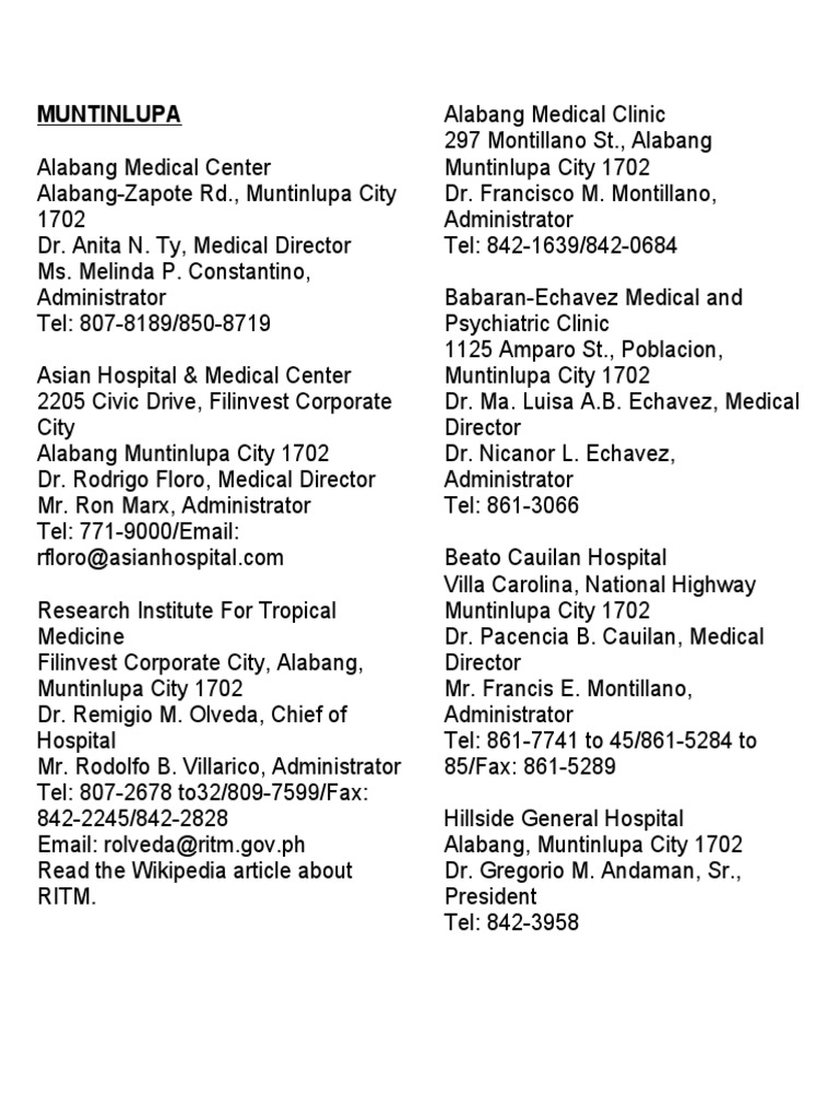 Hospitals Address and Contacts | PDF | Manila | Philippines