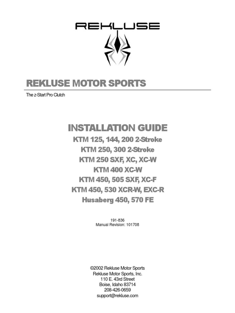 Rekluse Motor Sports | PDF | Clutch | Nut (Hardware)