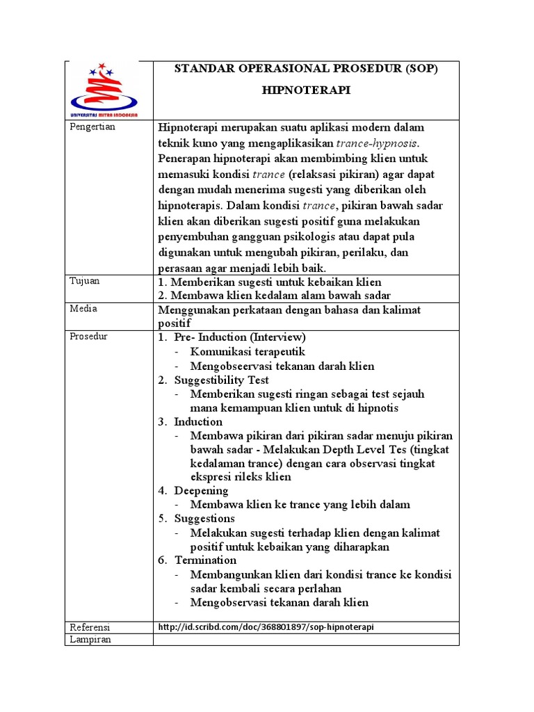 Sop Hipnoterapi Romi Irawan Kelompok 7 | PDF | Karier & Perkembangan