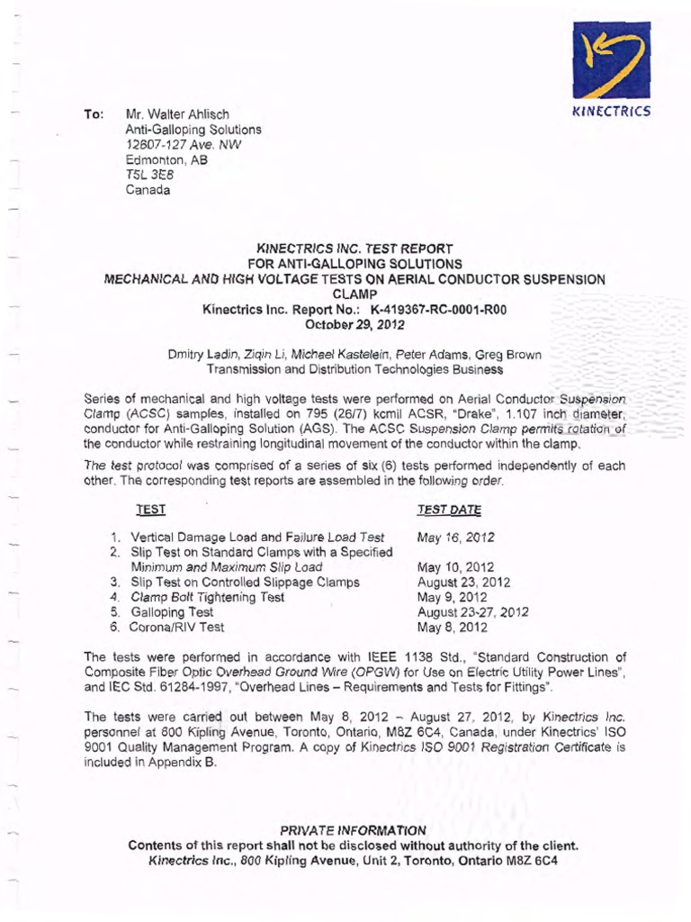 Kinectrics Test Report1 | PDF