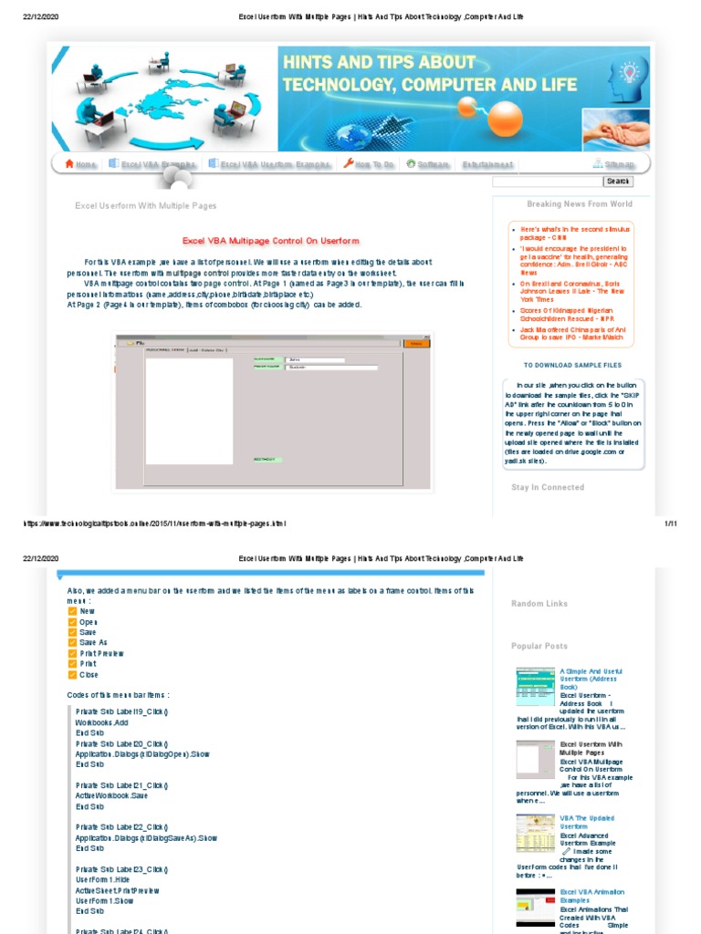 Excel Userform With Multiple Pages - Hints and Tips About Technology, Computer and Life | PDF ...