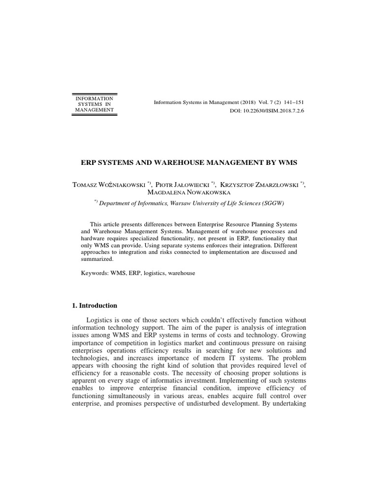 Erp Systems and Warehouse Management by Wms | PDF | Enterprise Resource ...
