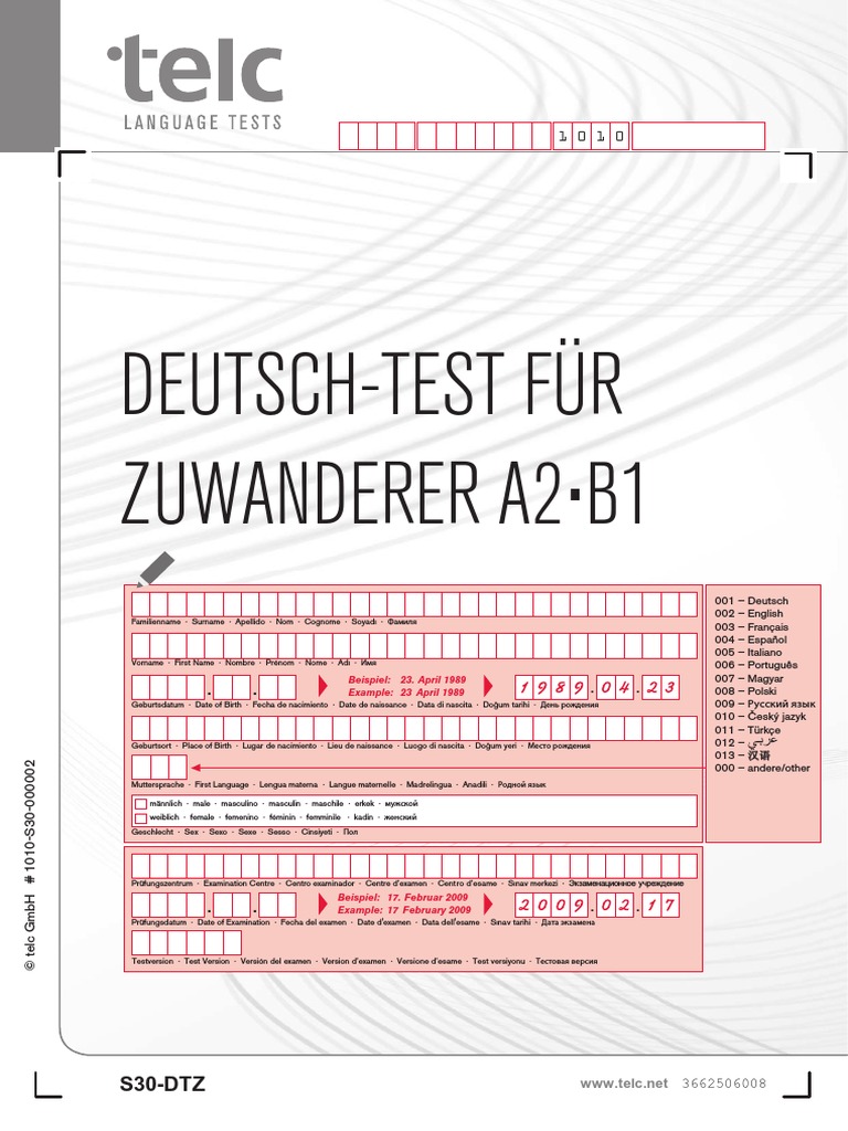 DTZ Modelltest Personenbögen + Antwortbögen | PDF