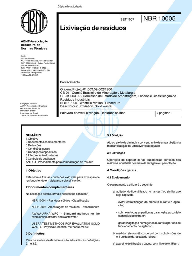 Abnt Iso NBR 10005 | PDF | Ph | Desperdício
