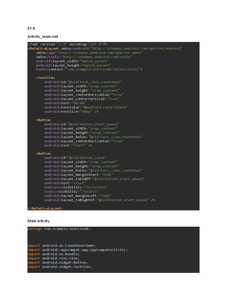 EX8 Activity - Main - XML: Android App Tools Android Android Tools | Download Free PDF | Android ...