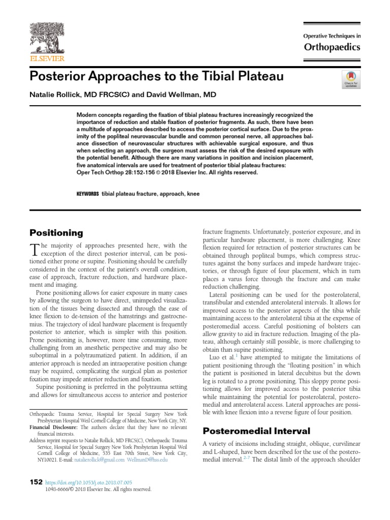 Posterior Approaches To The Tibial Plateau | PDF | Knee ...
