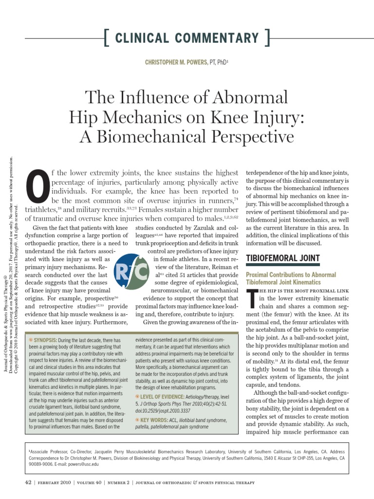 The Influence of Abnormal Hip Mechanics On Knee Injury Biomechanical ...