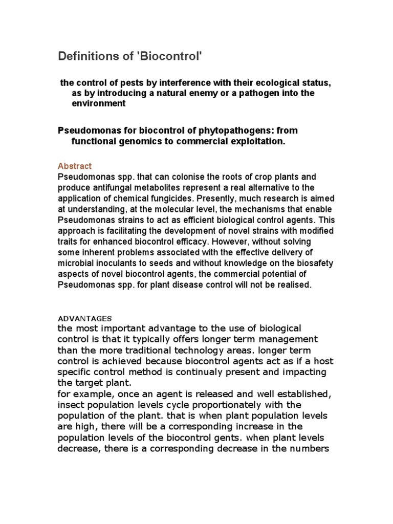 Definitions of Bio Control' | PDF | Biological Pest Control | Fungicide