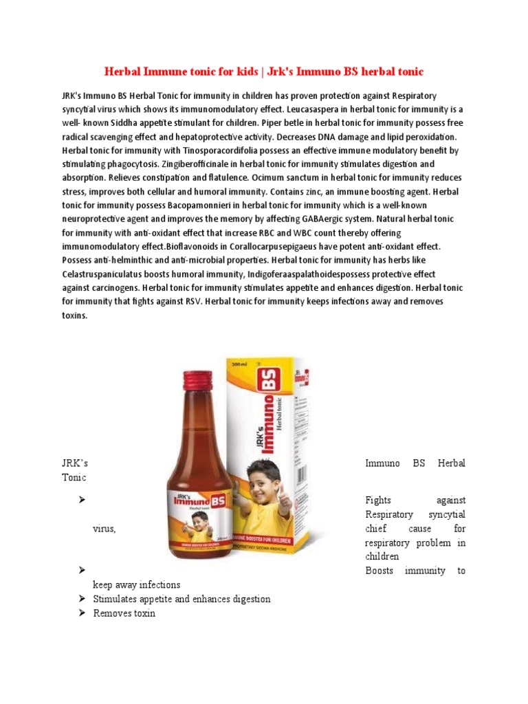 Herbal Immune Tonic For Kids - Jrk's Immuno BS Herbal Tonic | PDF ...