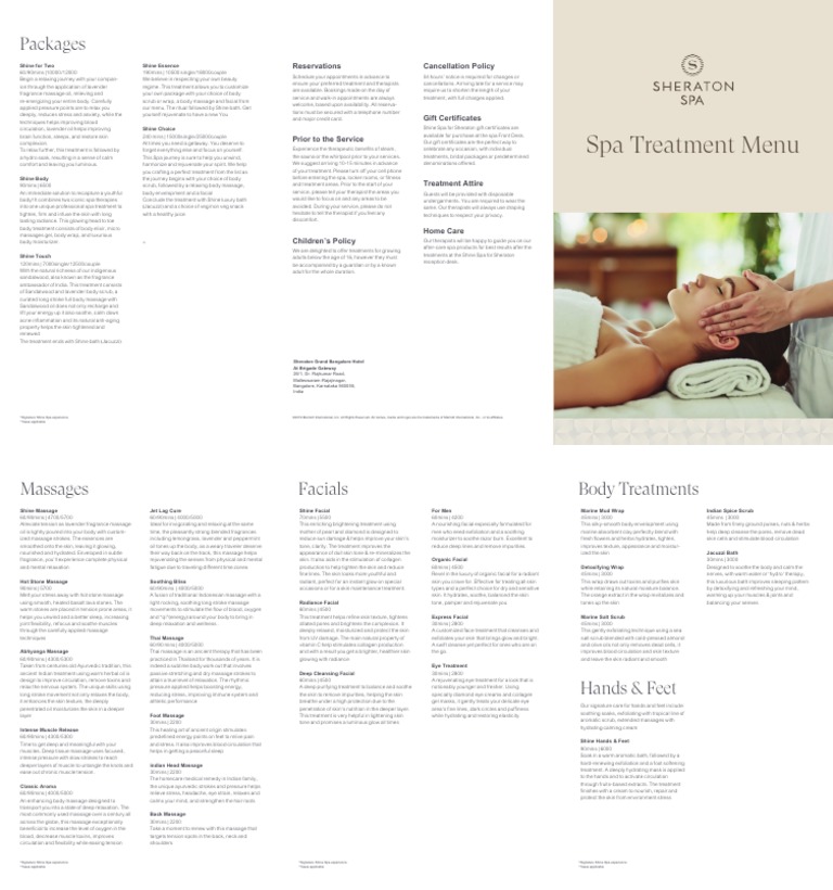 Spa Treatment Menu: Packages | PDF | Massage | Relaxation (Psychology)