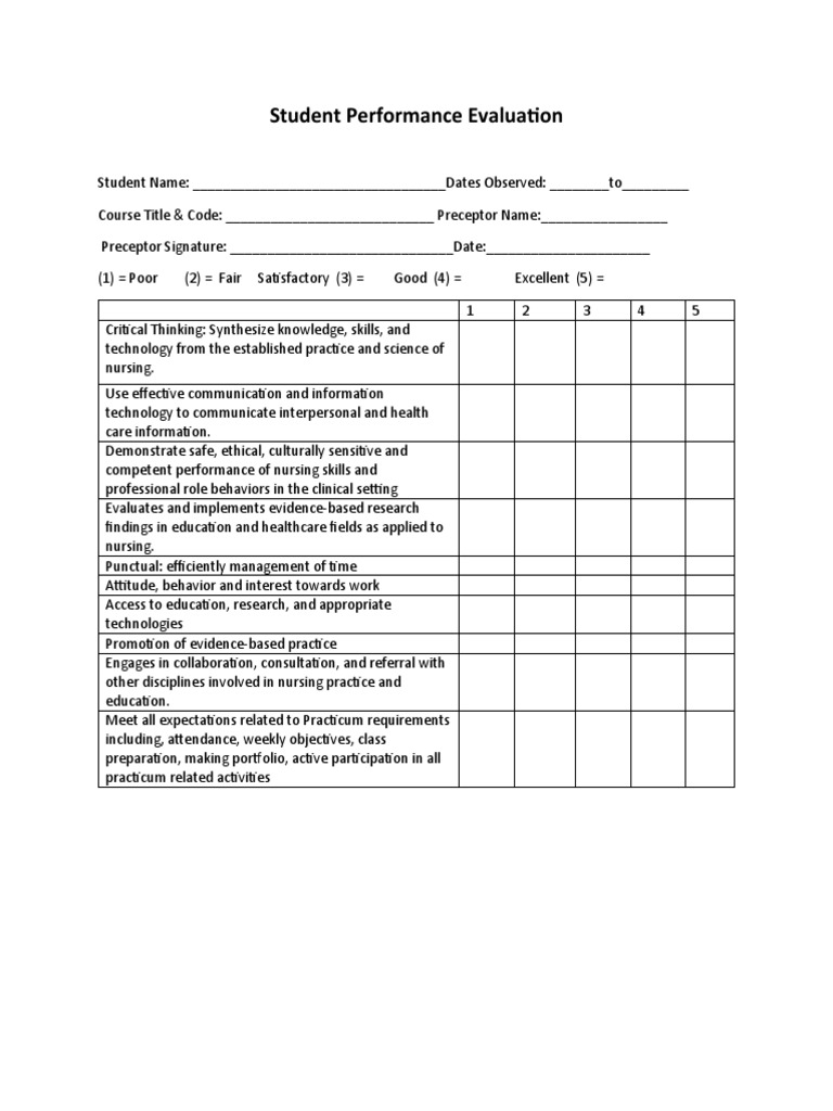 1 Student Evaluation Form