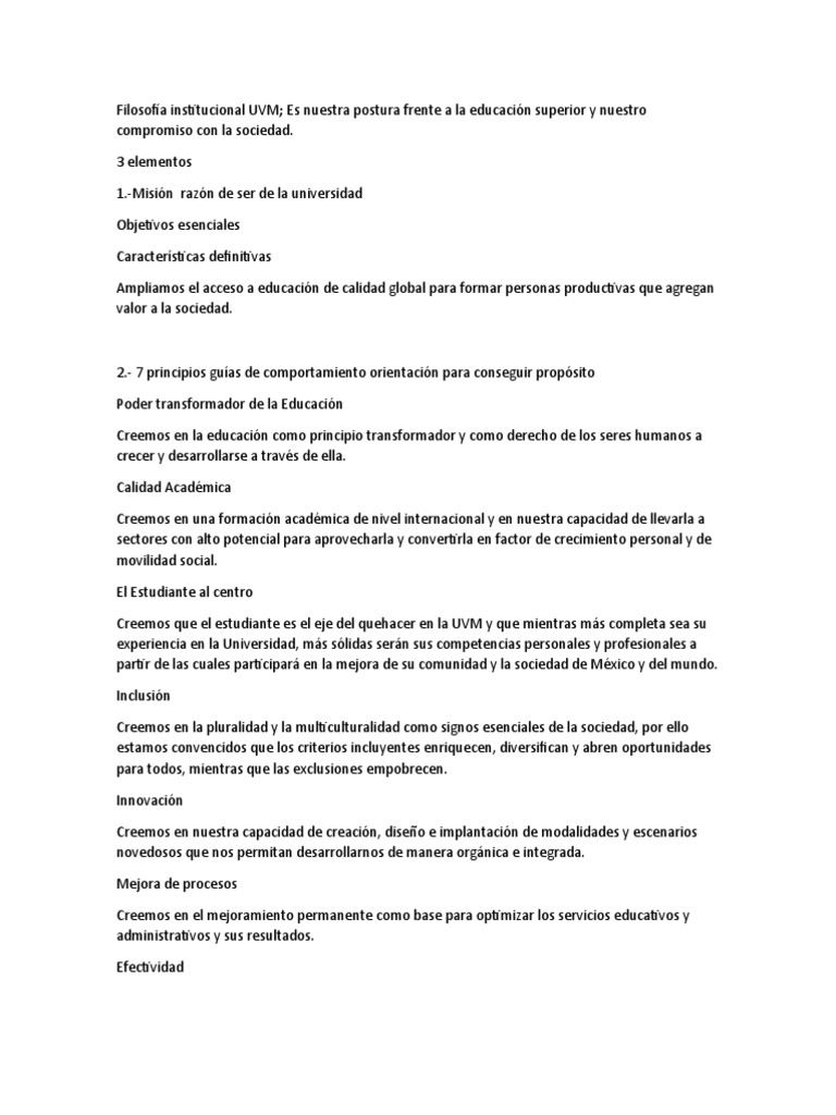 Filosofía Institucional UVM | PDF | Sociedad | La naturaleza humana