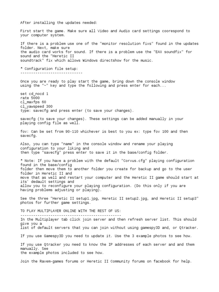 Heretic II Configation Settings Setup Readme | PDF