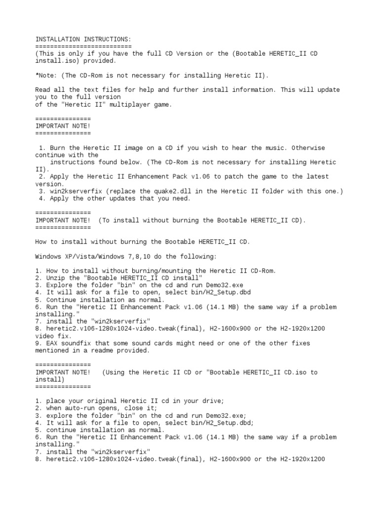 Heretic II Install Instructions-Readme First | PDF | Zip (File Format) | Computer File