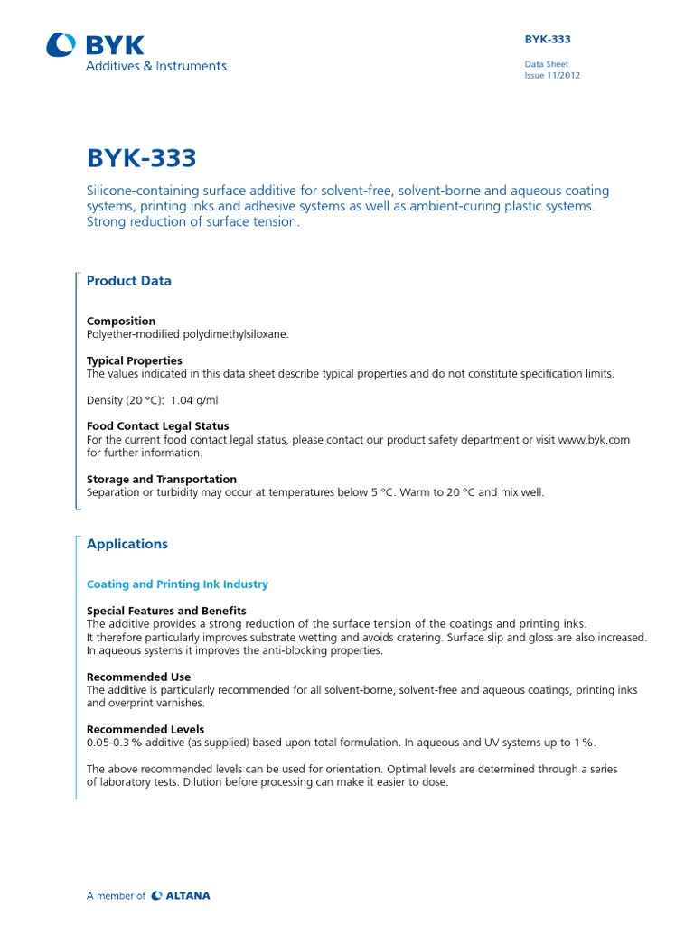 Byk-333 TDS (En) | PDF | Silicone | Adhesive