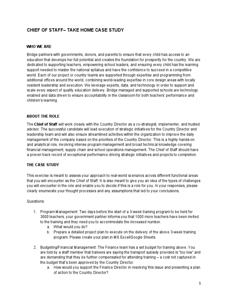 Chief of Staff Case Study Overview | PDF | Expert | Leadership