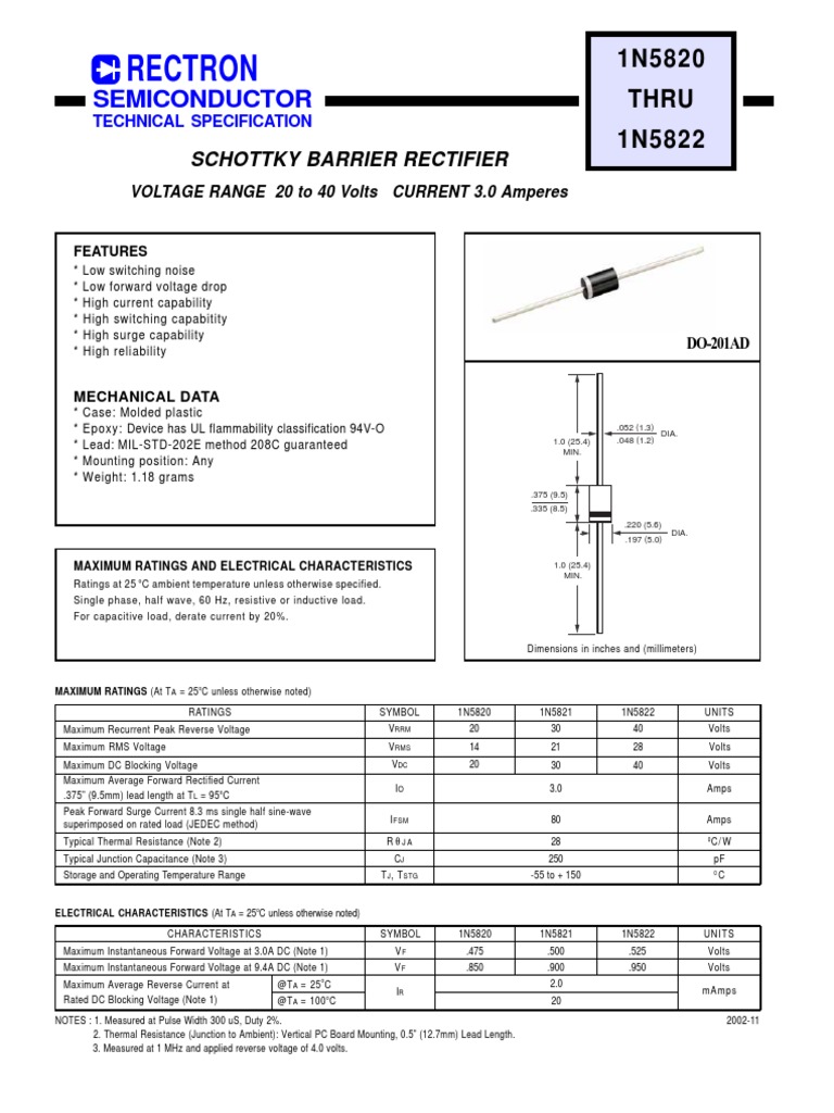 Technical Specification for Schottky Barrier Rectifiers Ranging from 20 ...