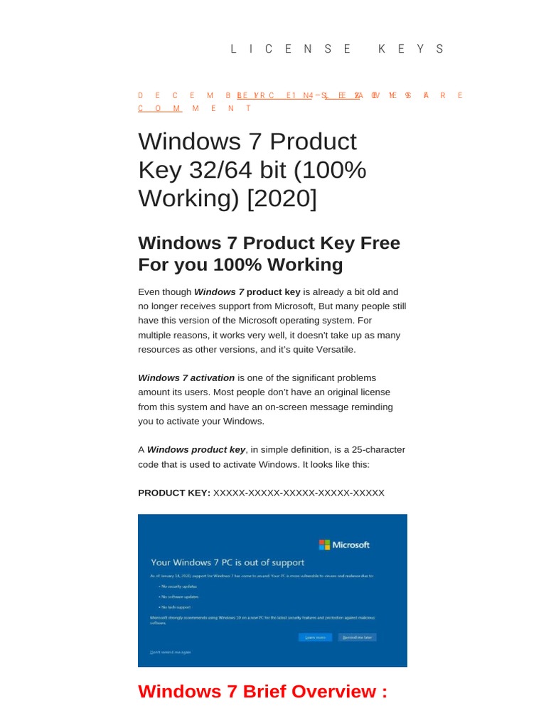 License Keys Free Window 7 | PDF | Windows 7 | Microsoft Windows