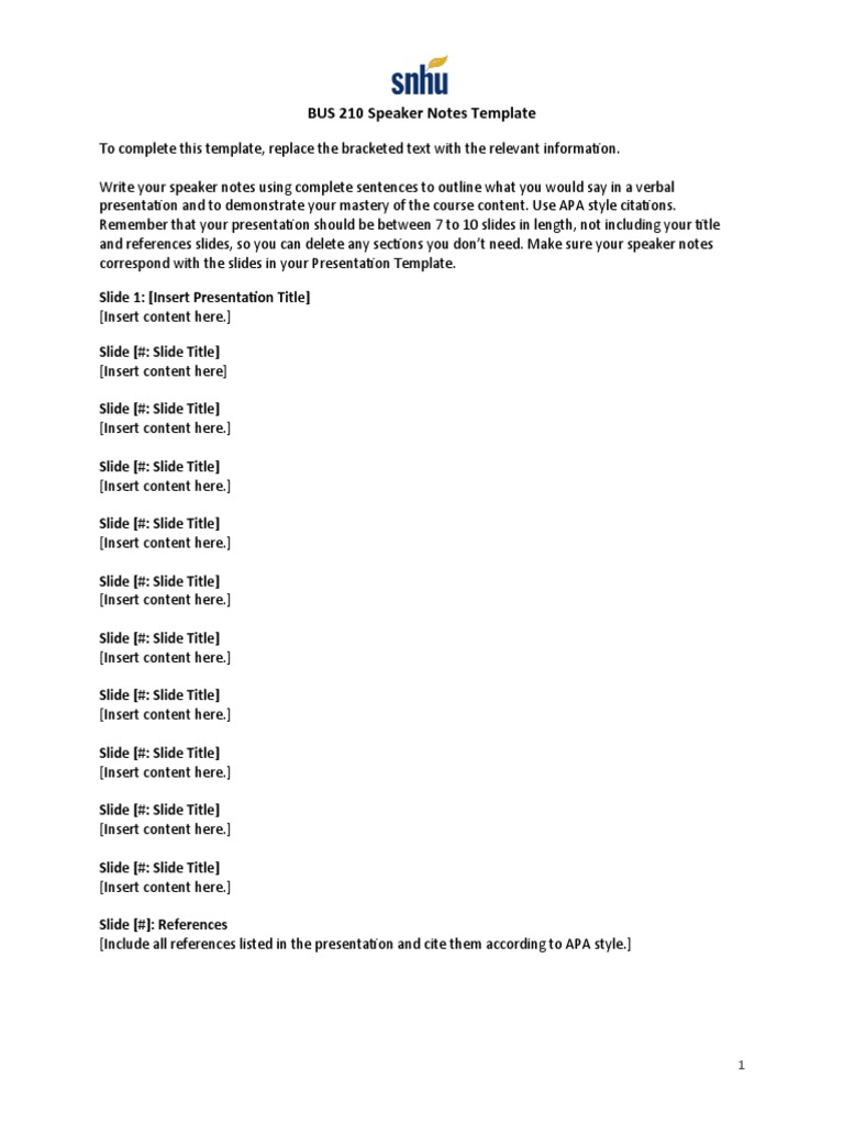 BUS 210 Speaker Notes Template | PDF