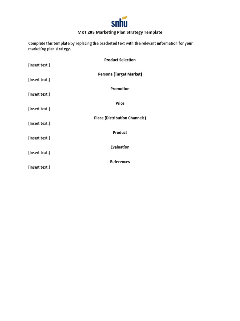 MKT 205 Marketing Plan Strategy Template | PDF