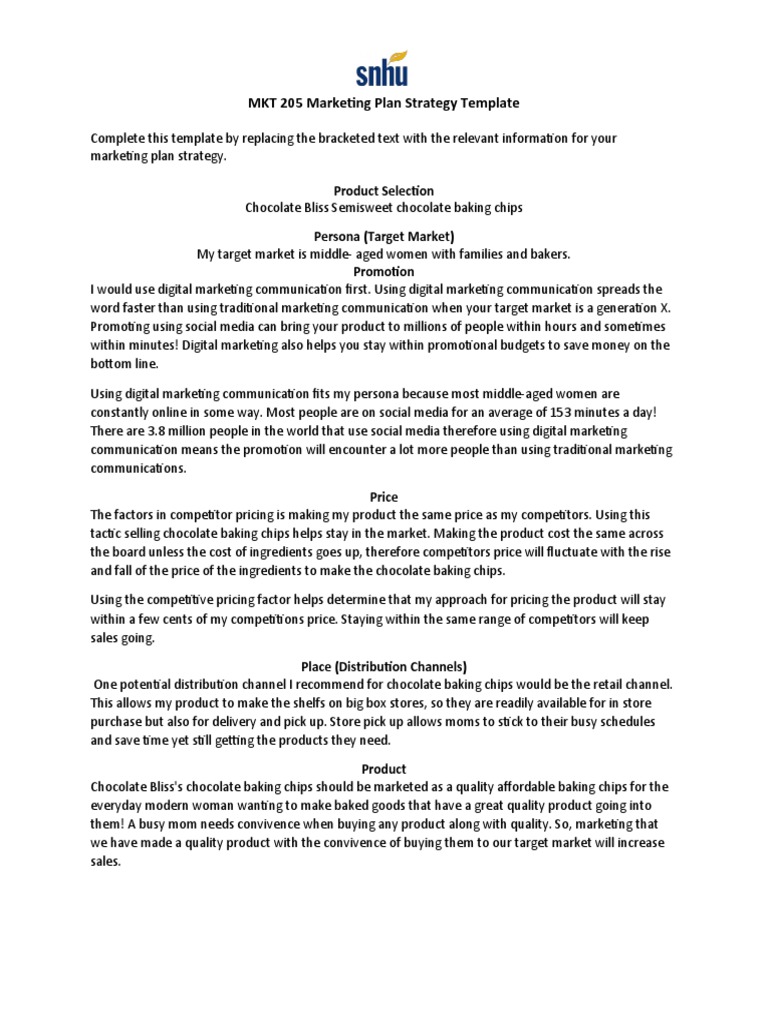 MKT 205 Marketing Plan Strategy Template | Download Free PDF | Digital ...