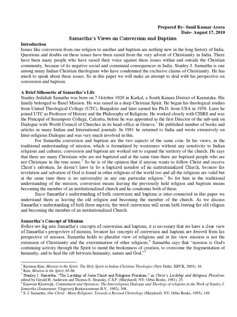 Samartha's Views On Conversion and Baptism | PDF | Conversion To ...