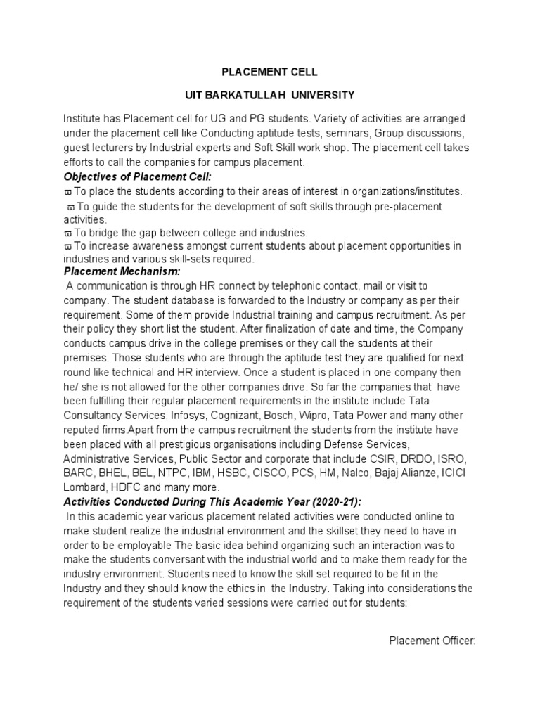 Objectives of Placement Cell | PDF | Human Nature | Business