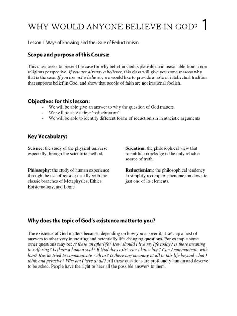 Belief in God: A Rational Perspective | PDF | Reductionism | Reason